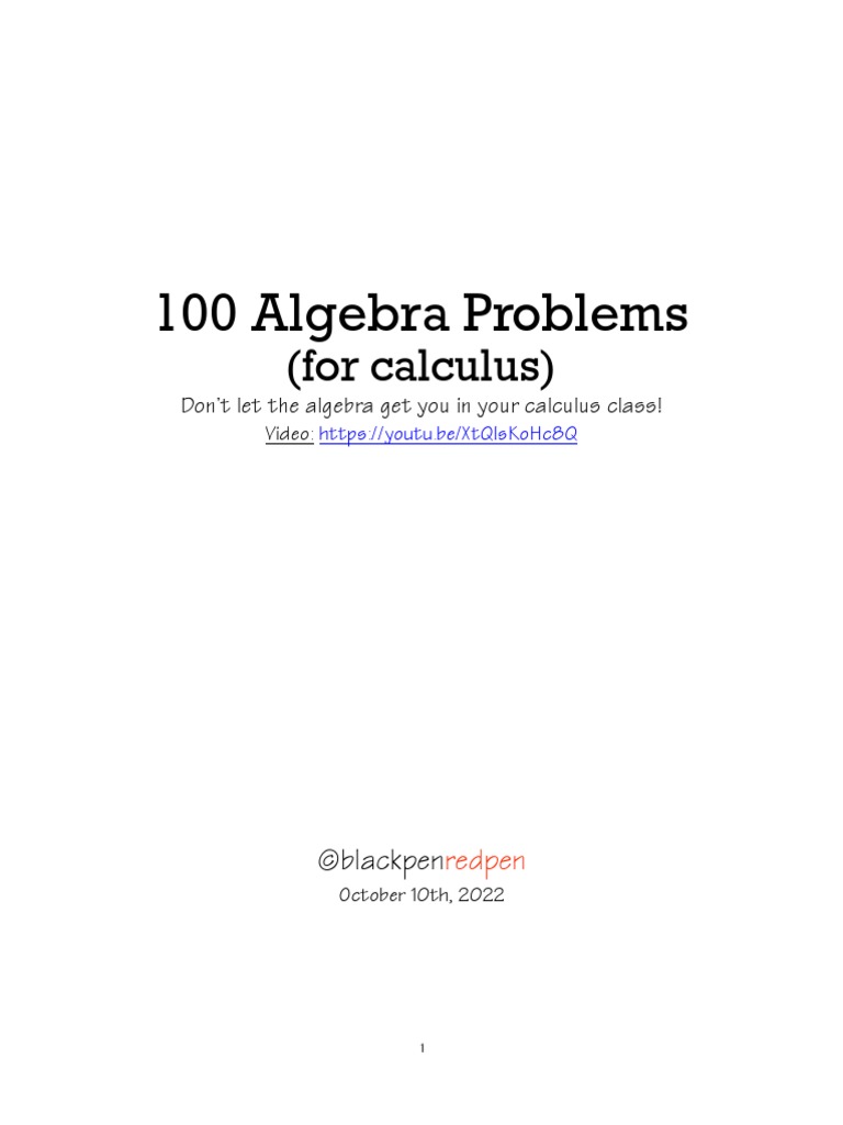 100 Algebra For Calculus (Answers) | PDF