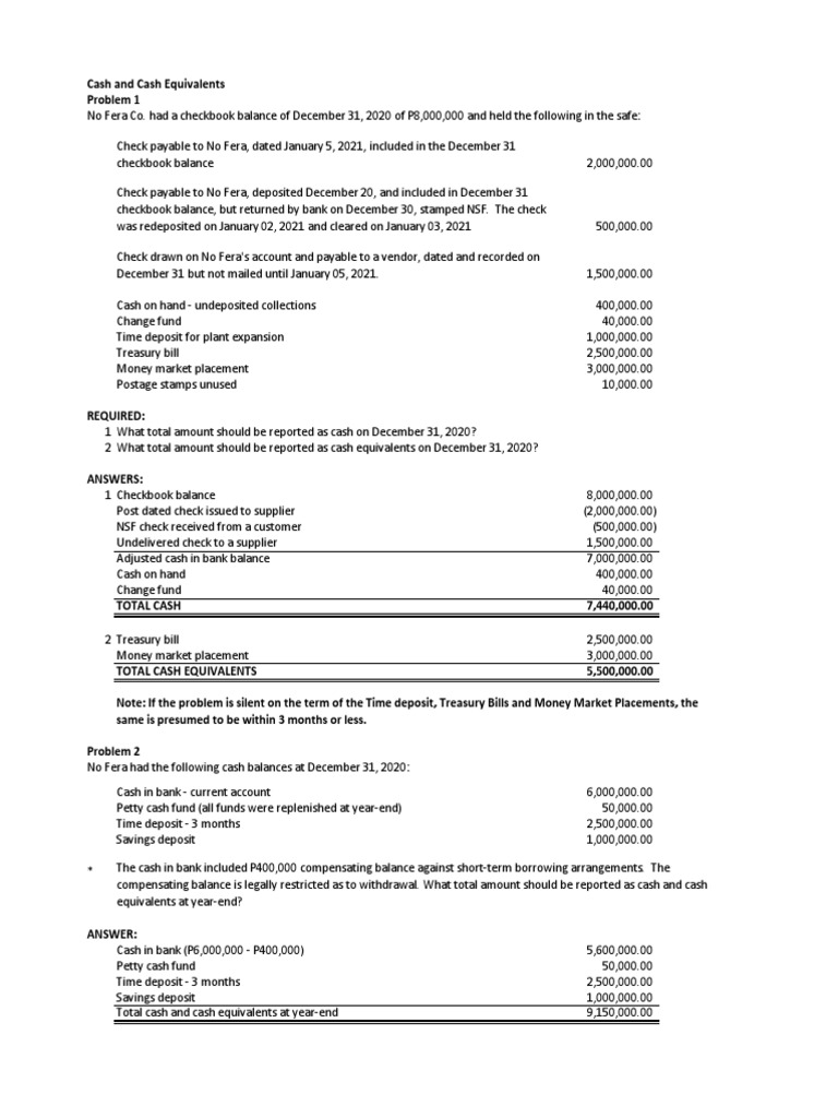 Determining Cash and Cash Equivalents: A Case Study of No Fera Co.'s ...