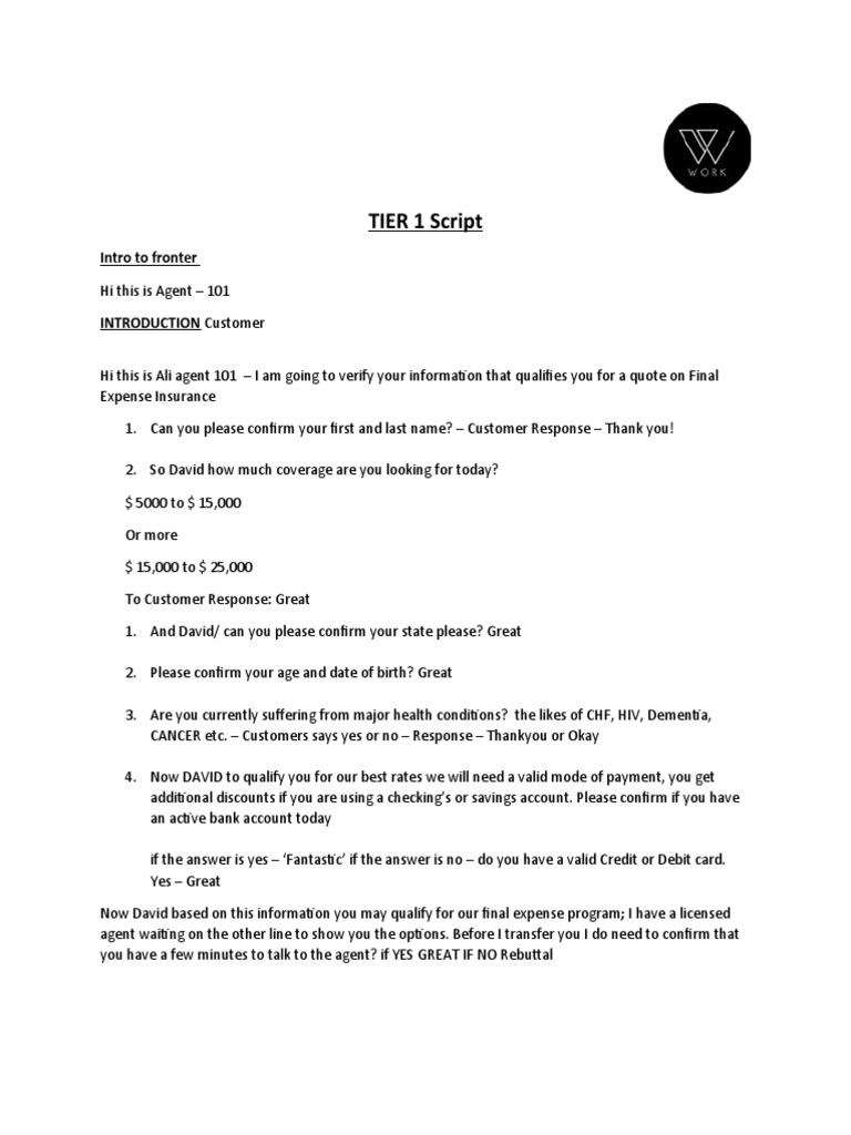 Tier 1 Script Final by Aj (1) | PDF | Insurance | Credit Card