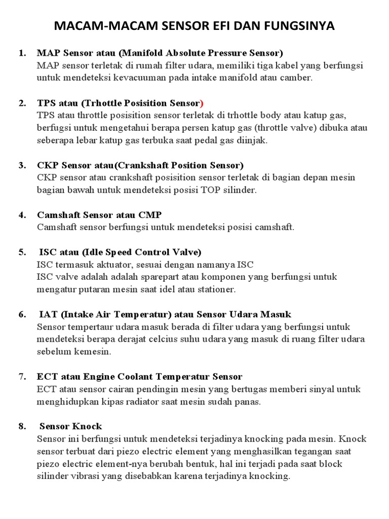 Macam Sensor EFI Dan Fungsinya | PDF