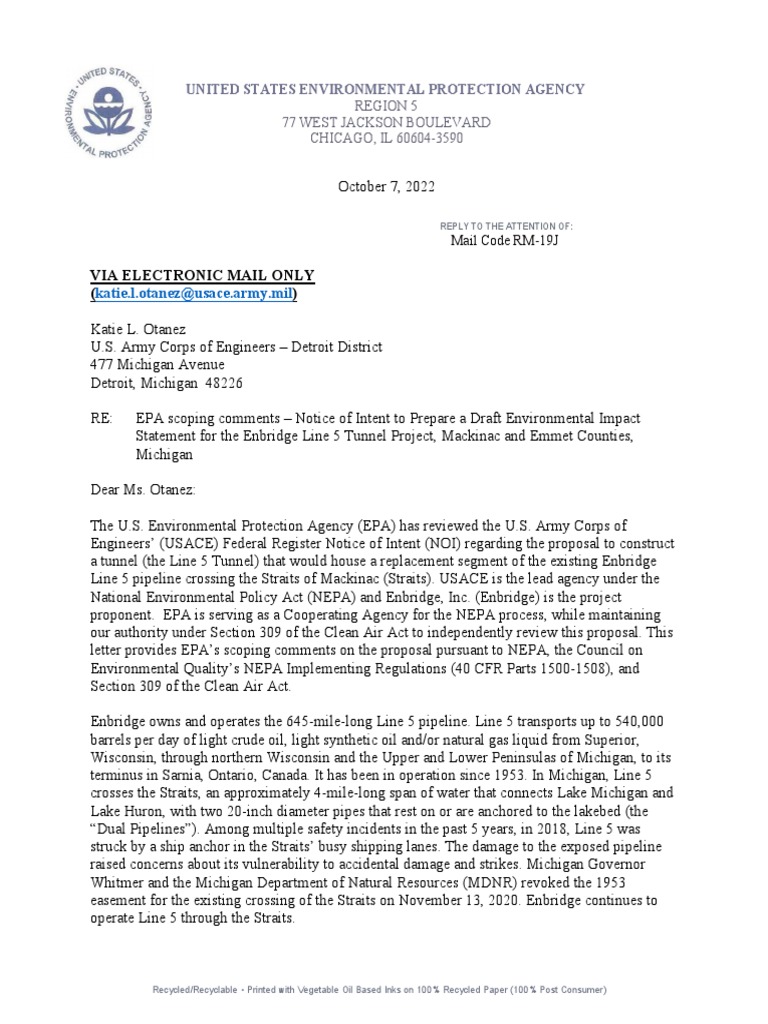 EPA NEPA DEIS Scoping Comments - Enbridge Line 5 Tunnel (10-7-2022 ...