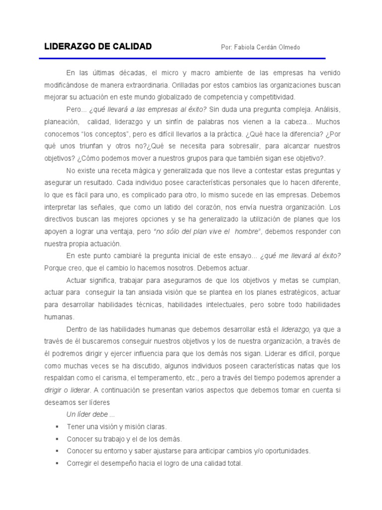 Liderazgo de Calidad | PDF | Liderazgo