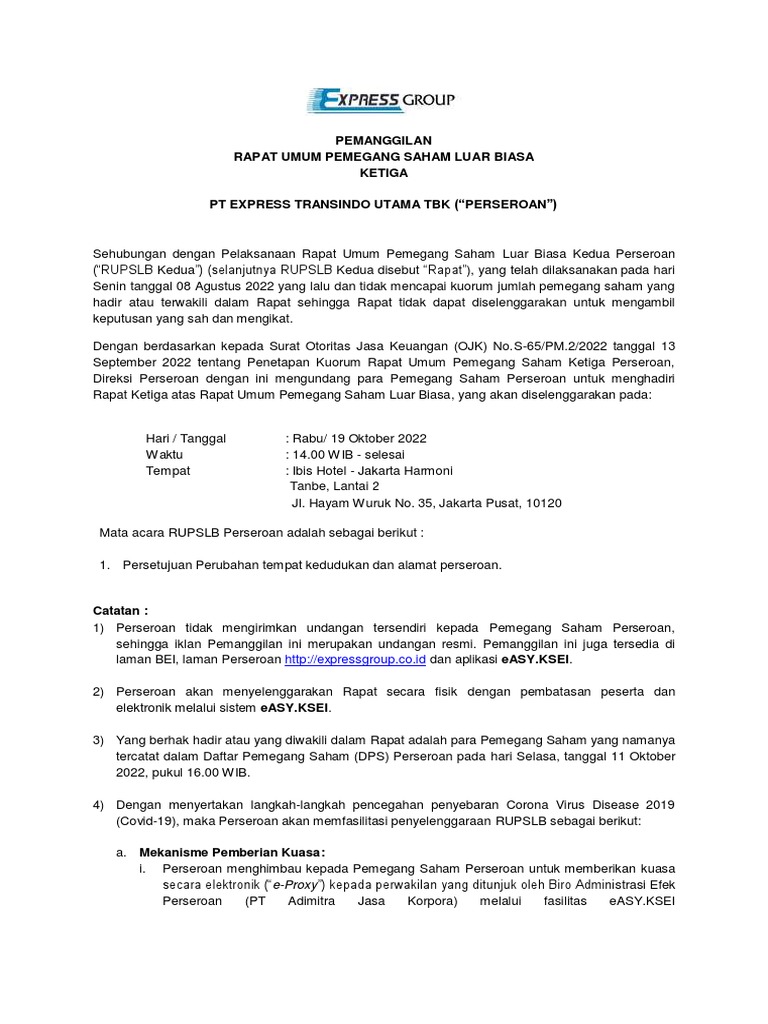 Pengumuman Rups 3 | PDF