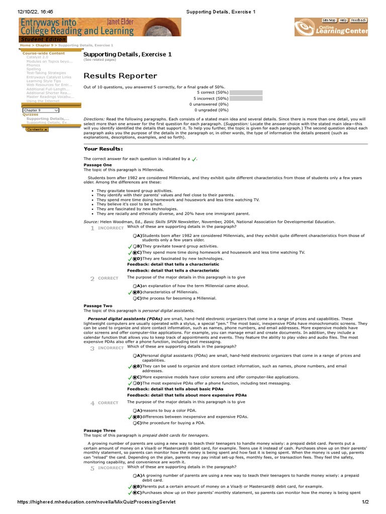 Supporting Details, Exercise 1 | PDF