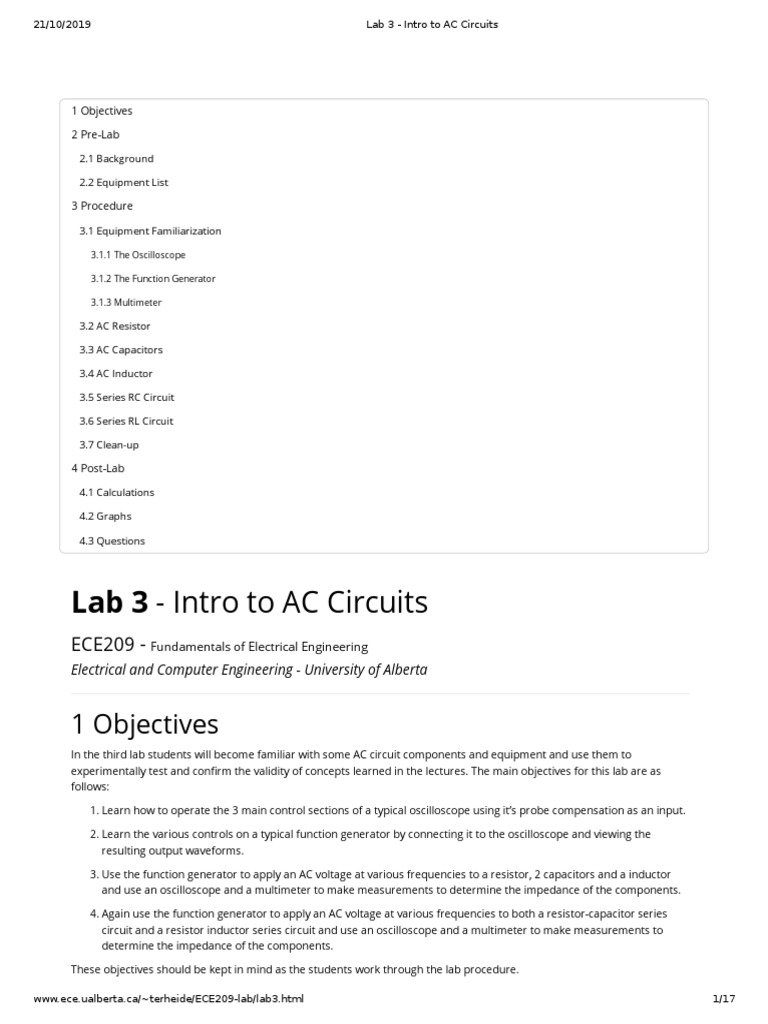 ECE209 Lab3 Manual | PDF | Electrical Network | Electrical Impedance