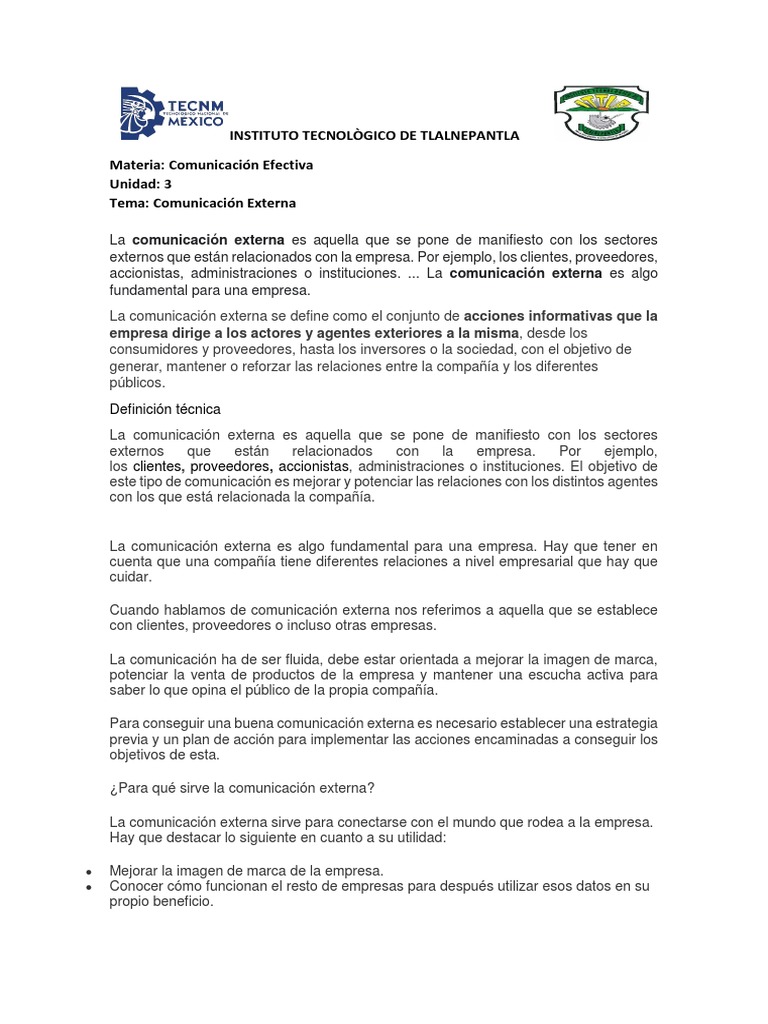 Tipos y Ejemplos de Comunicación Externa | PDF | Business | Comunicación