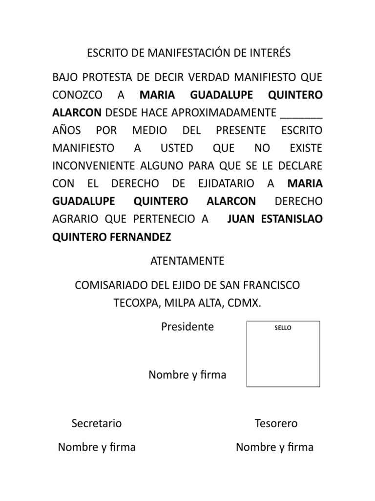 Escrito de Manifestación de Interés | PDF