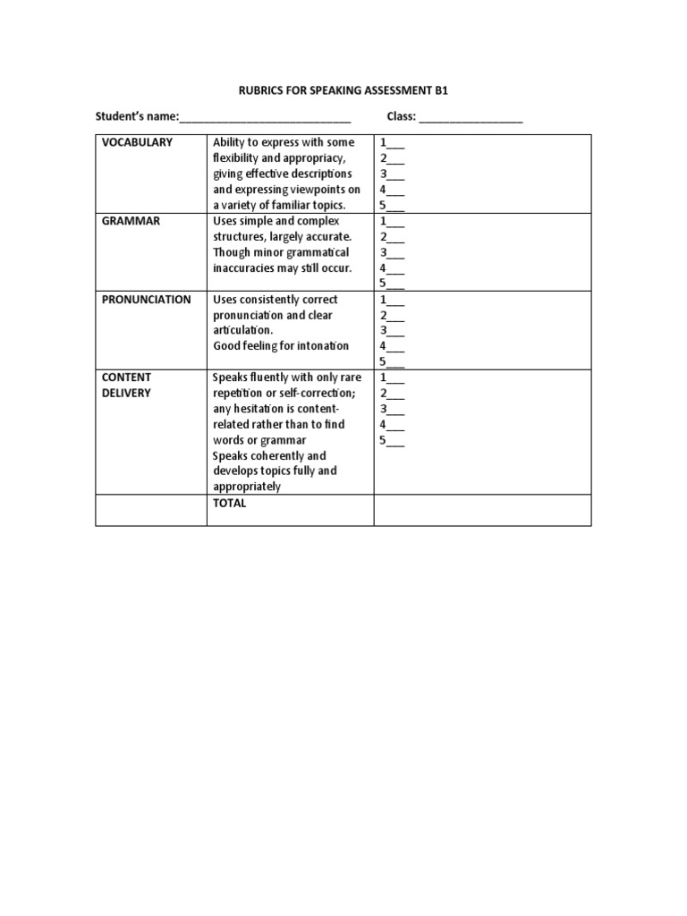 Rubrica Speaking b1 | PDF