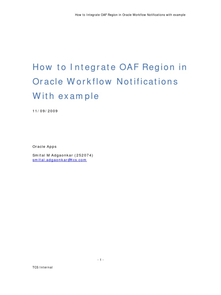 How To Integrate Oaf Region In Oracle Workflow Notifications Pdf Software Development