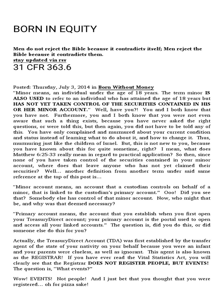 31 CFR 363.6 Born in Equity | PDF | Debt | Debtor