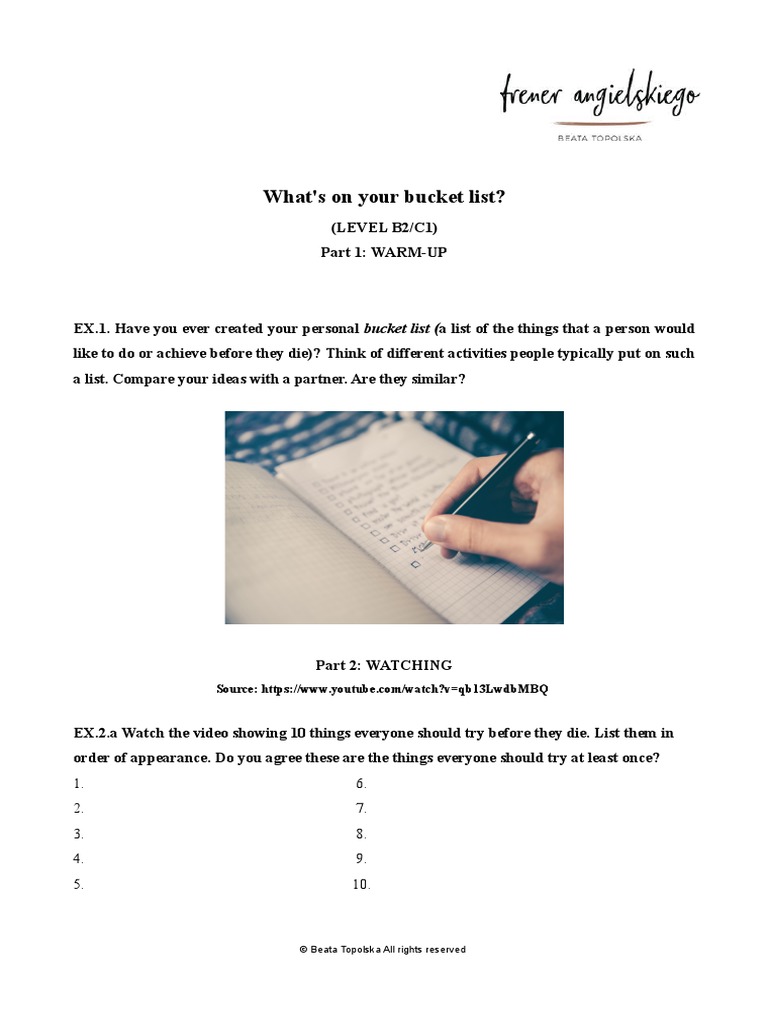 Bucketlist Students Handout | PDF