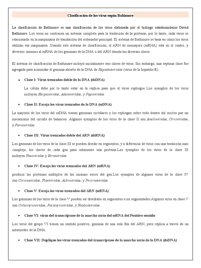 Clasificación de Los Virus Según Baltimore | PDF | Virus | Biología ...