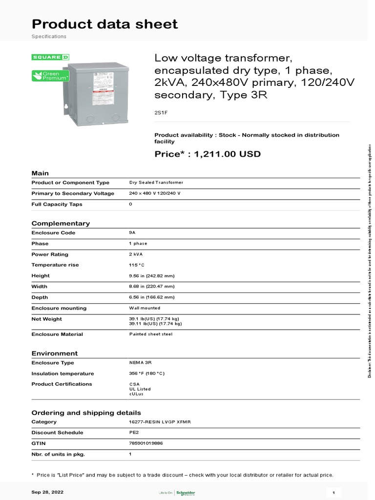 Low Voltage General Purpose Transformers - 2S1F | PDF | Transformer ...