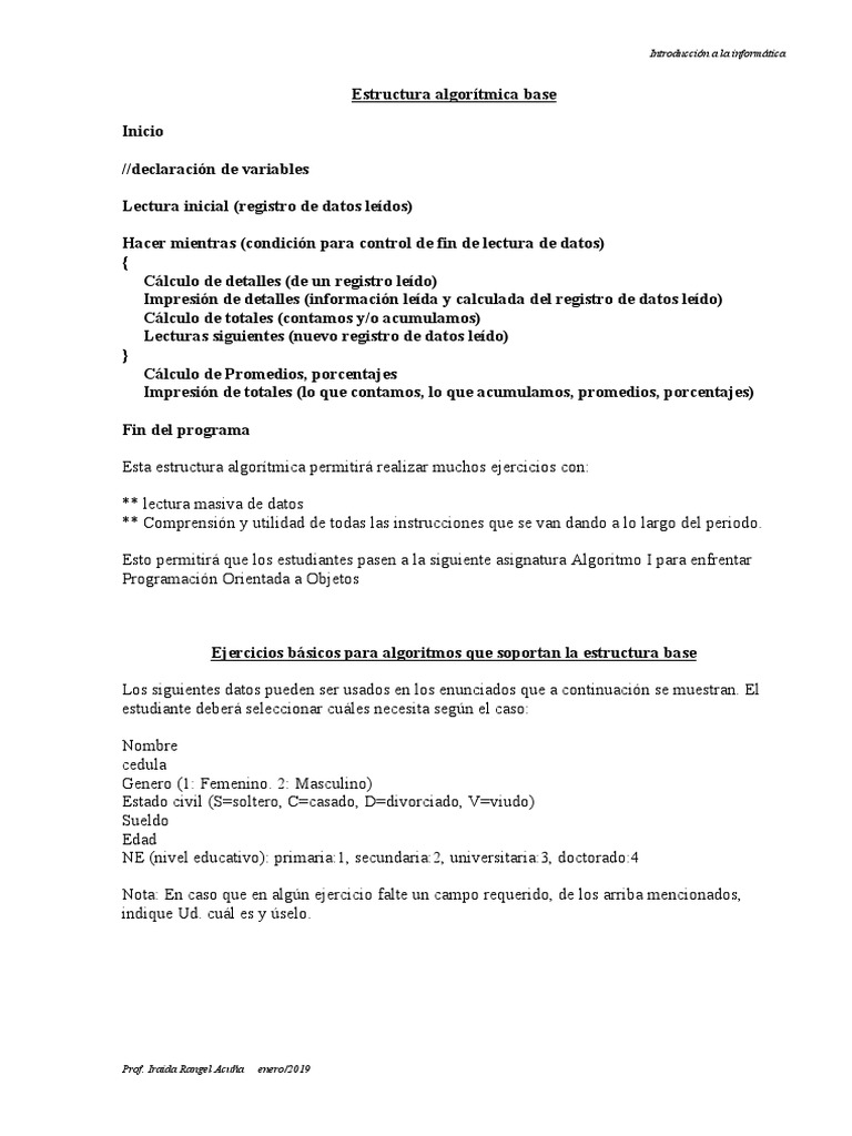 Ejercicios Básicos para Algoritmos + Arreglos 2-2021 | PDF | Algoritmos | Estructura de datos de ...