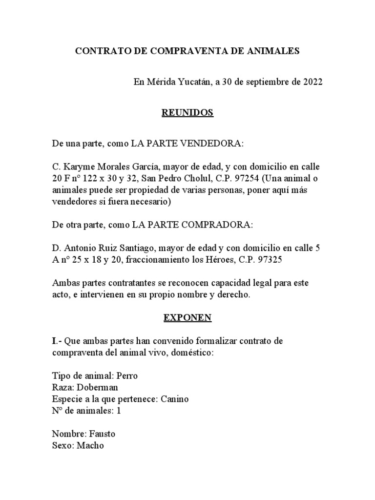 Contrato de Compraventa de Animales | PDF