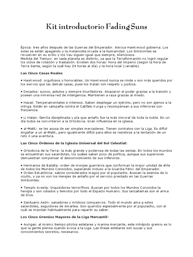 Guía de Fading Suns: Casas y Mundos | PDF