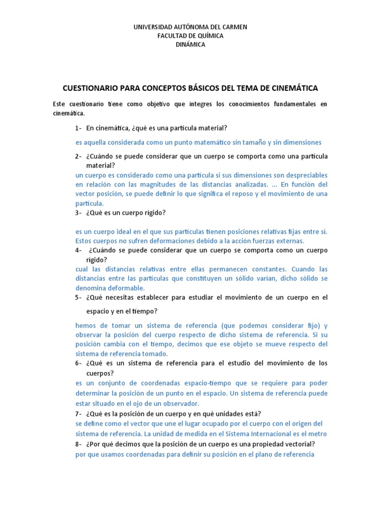 Cuestionario para Conceptos Basicos de Cinematica - Compress | PDF | Velocidad | Vector Euclidiano