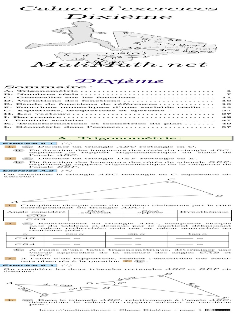 MaliMath Livret Dixième | PDF | Fonction trigonométrique | Triangle