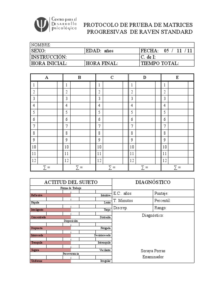 Protocolo de Prueba de Matrices Progresivas de Raven Standard | PDF