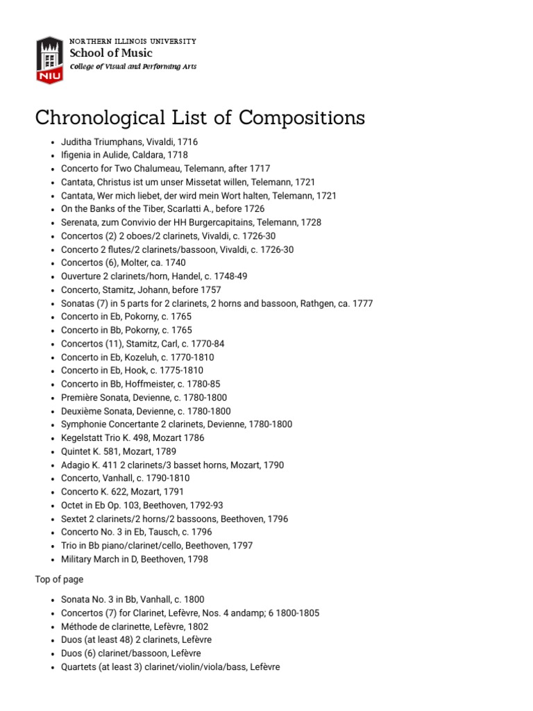 Chronological List of Clarinet Compositions | Download Free PDF | Concerto | Cello