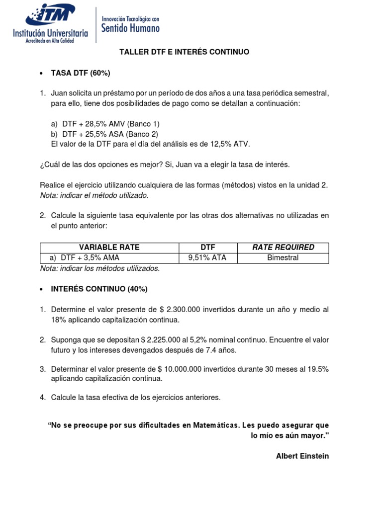 Taller 1 - DTF - Interés Continuo | PDF