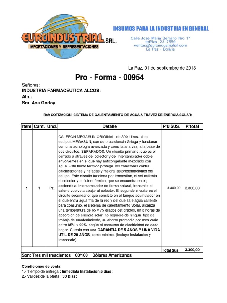 Proforma #956 CALEFON SOLAR | PDF | Energía solar | Termodinámica