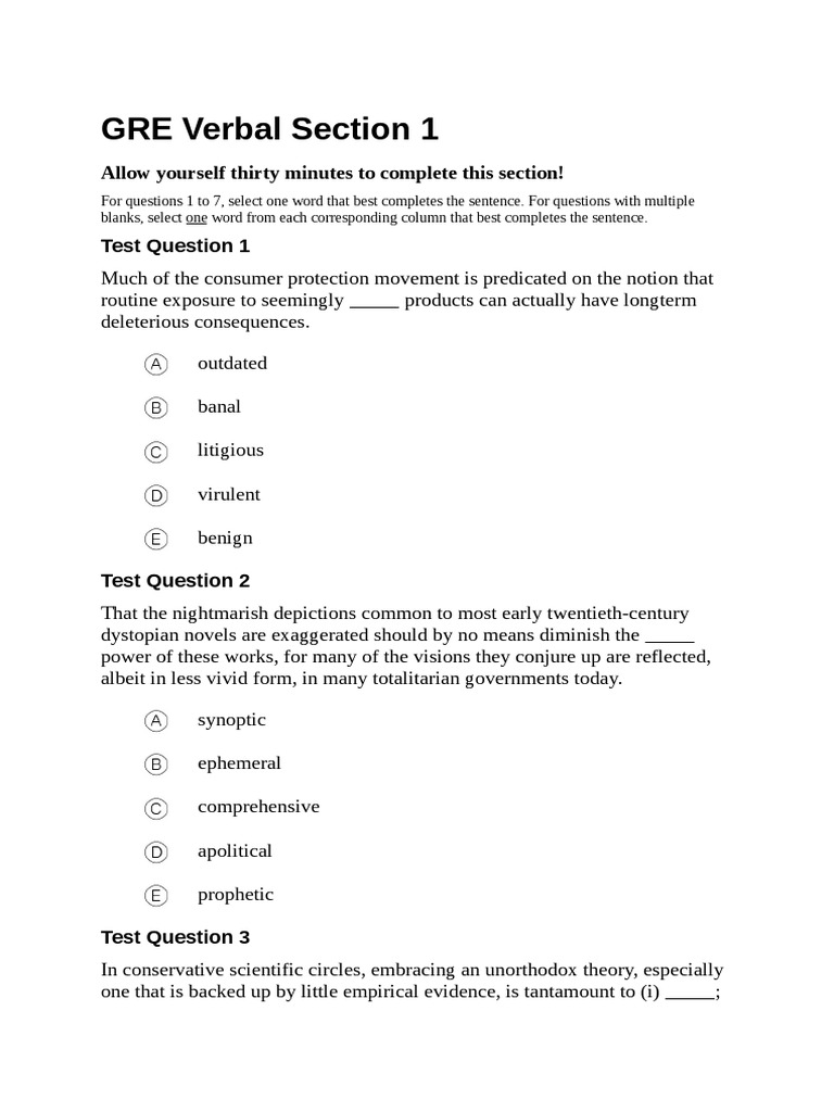 Ejercicios Verbal GRE | PDF | Argument | Memory
