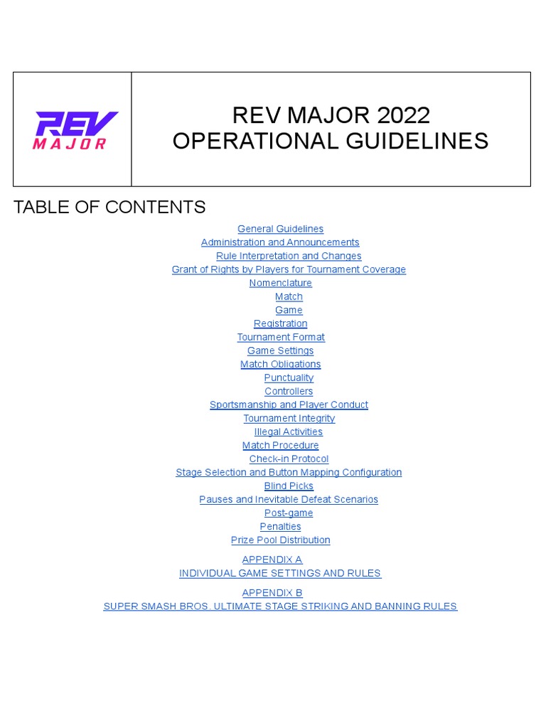 Rev Major 2022 Operational Guidelines | PDF | Tournament | Gambling