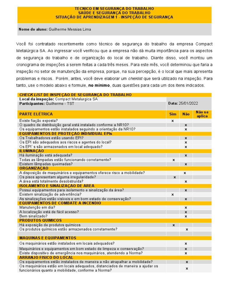 Inspeção de segurança no setor de manutenção da Compact Metalúrgica SA ...