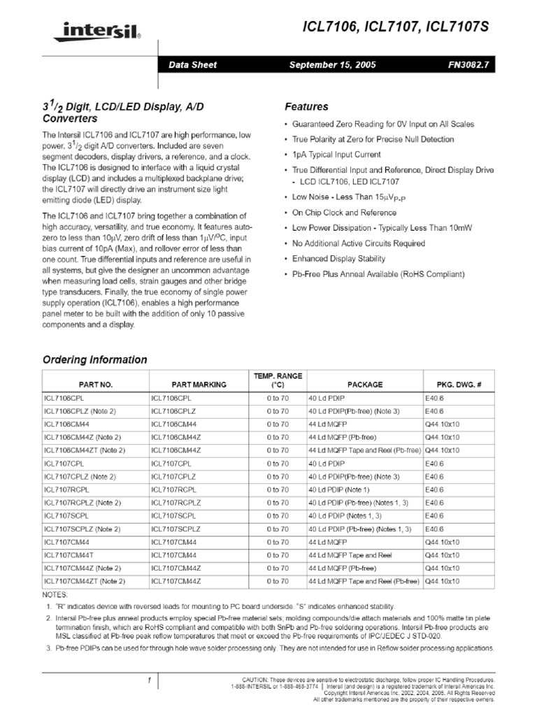 Datasheet Icl7107 | PDF