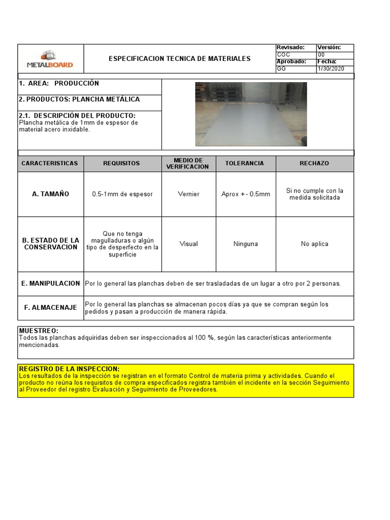 Ficha Tecnica de Materiales Modelo | PDF