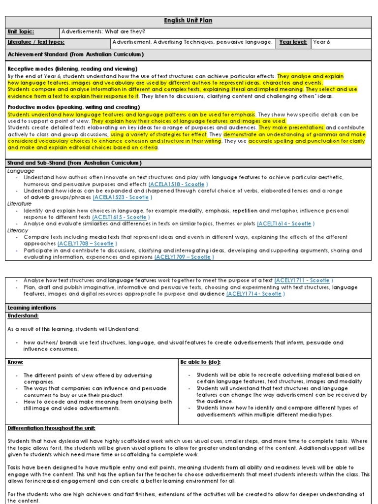 Advertisement English Unit - Final | PDF | Teaching Method | Advertising
