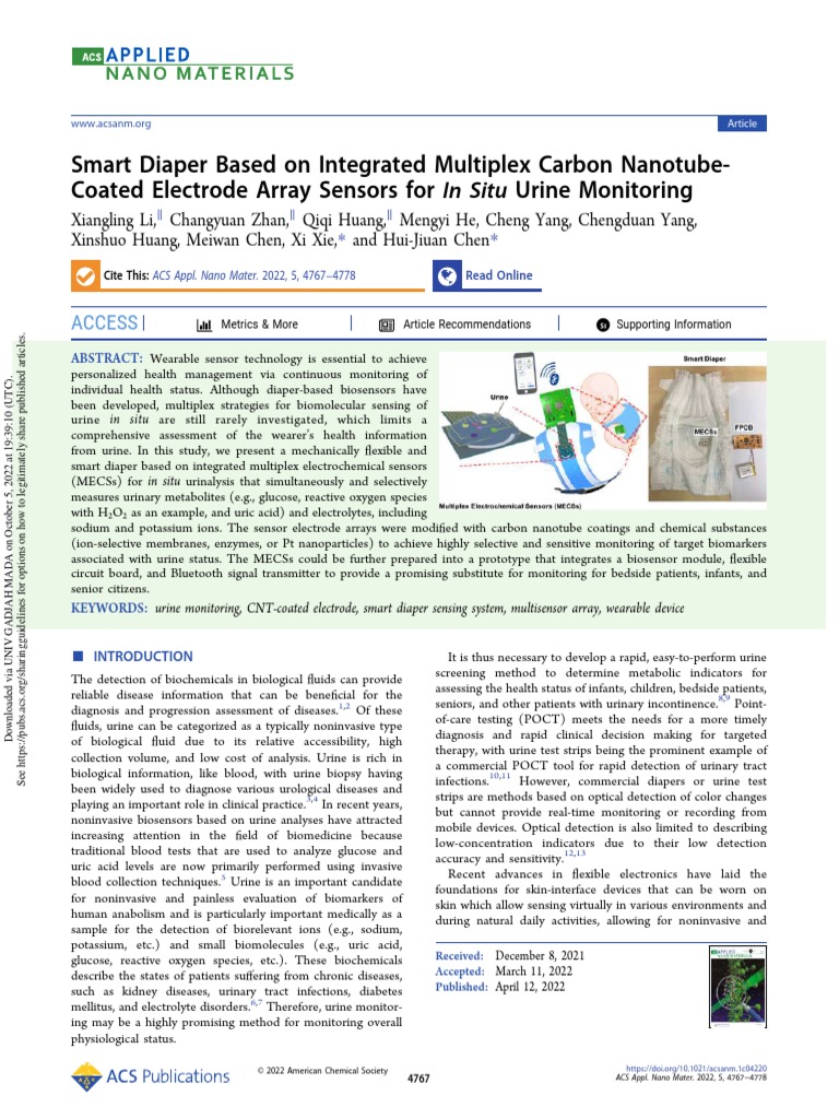 Acsanm.1c04220 Smart Diaper Based On Integrated Multiplex Carbon ...