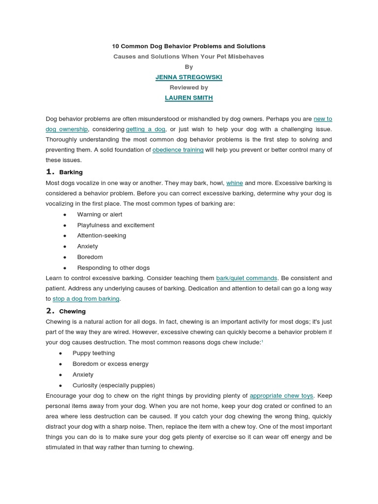 10 Common Dog Behavior Problems and Solutions | PDF | Dog Training | Dogs