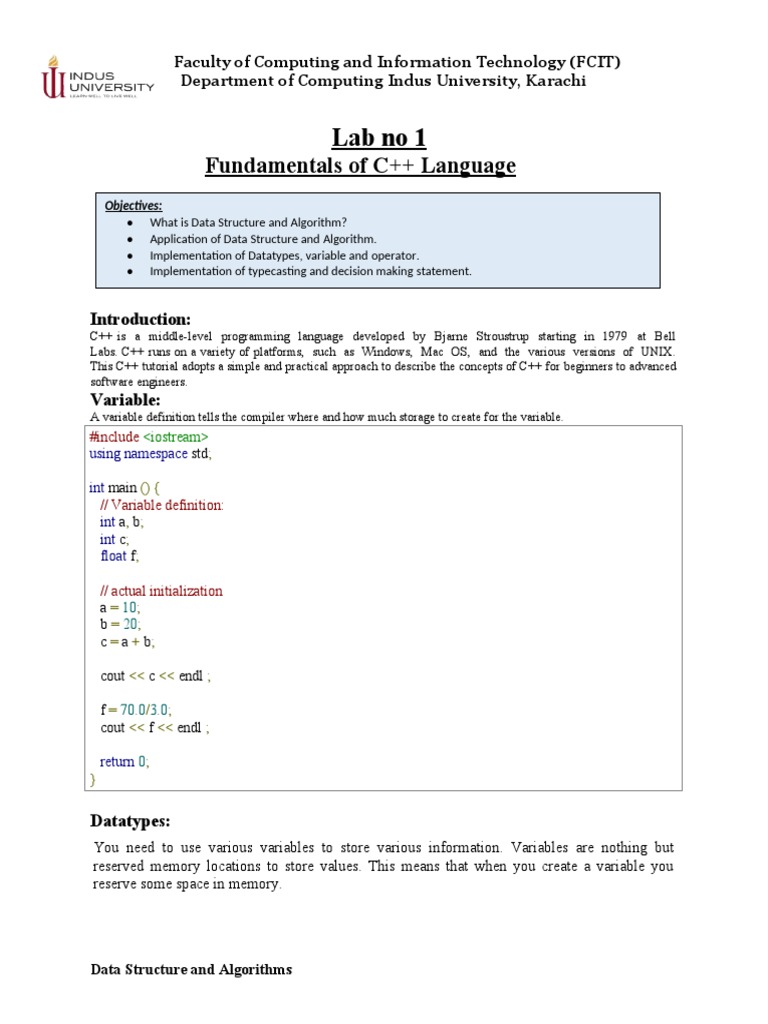 DSA Lab 1 Tasks | PDF | Integer (Computer Science) | C++ DSA Lab 1 Tasks | PDF | Integer (Computer Science) | C++