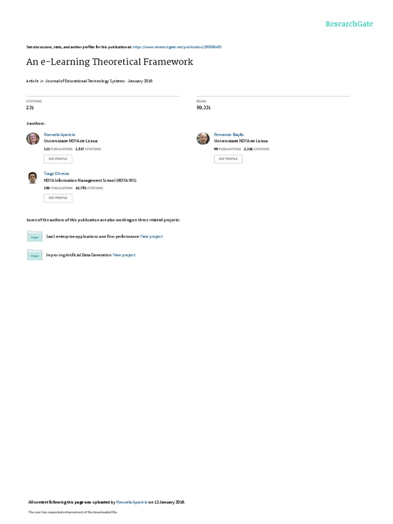 An E-Learning Theoretical Framework: Journal of Educational Technology Systems January 2016 | PDF