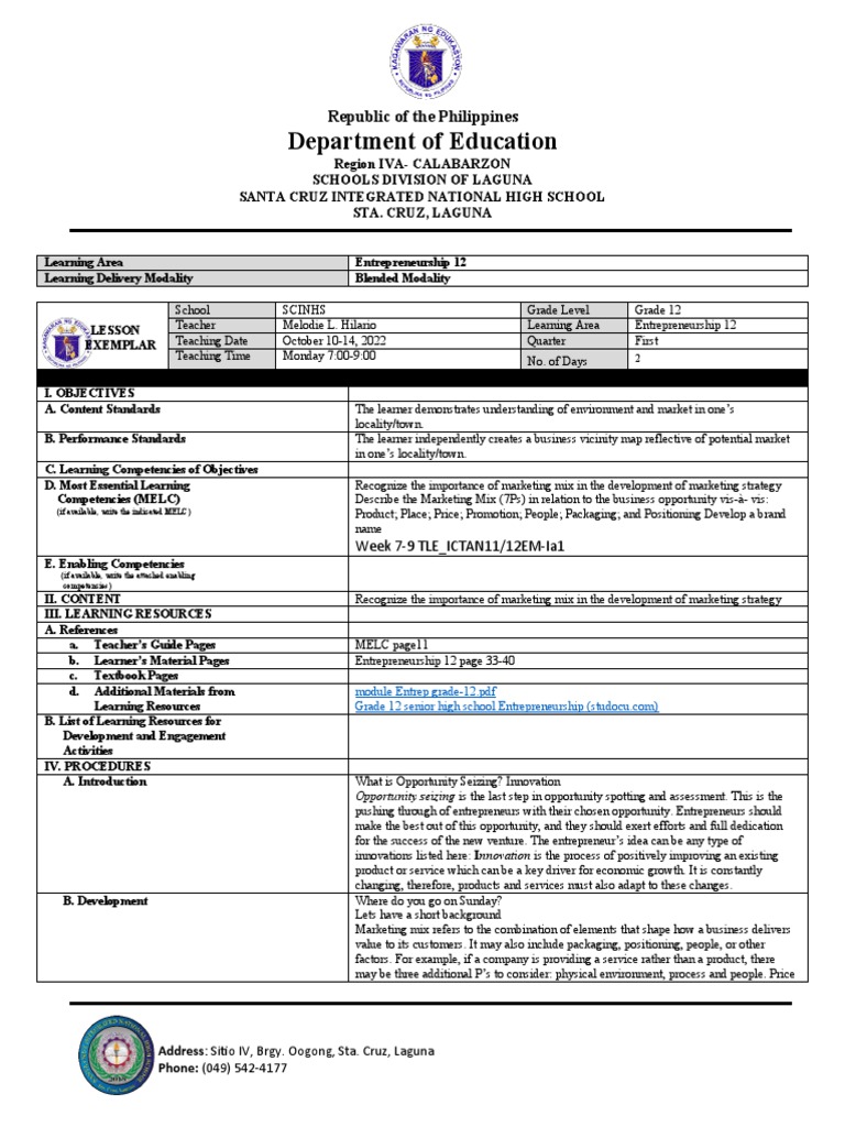 DLL-Entrep12 & Philo 12 - Week7 | PDF | Marketing | Learning