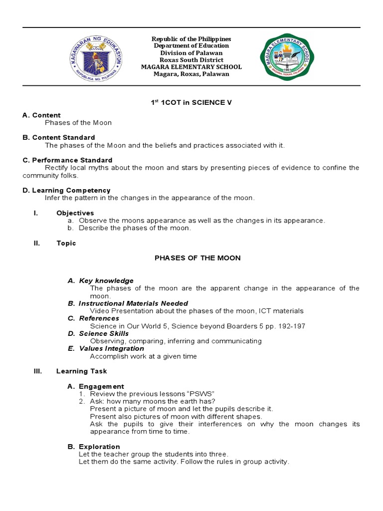 COT 1 Lesson Plan - Phases of The Moon | PDF | Moon | Cognition