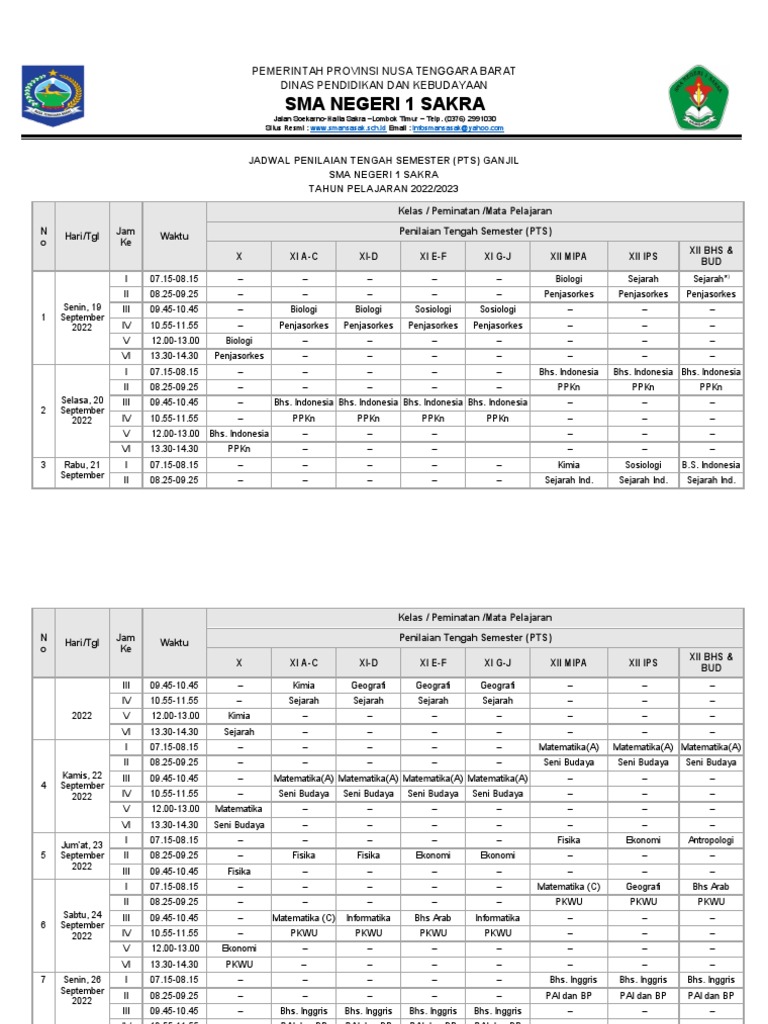 Jadwal PTS Ganjil 2022-2023 | PDF