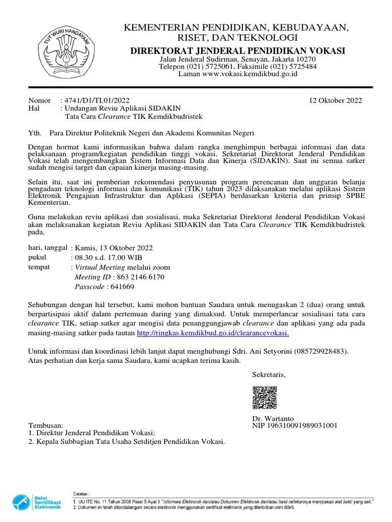 Undangan Reviu Aplikasi SIDAKIN 13 Okt | PDF