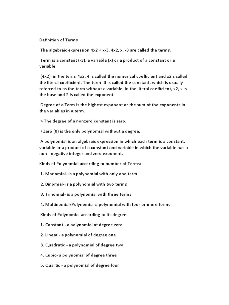 Understanding Algebraic Terms and Polynomials | PDF | Social Science ...