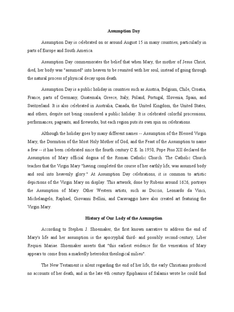 Our Lady of The Assumption | PDF | Mary, Mother Of Jesus | Abrahamic Religions