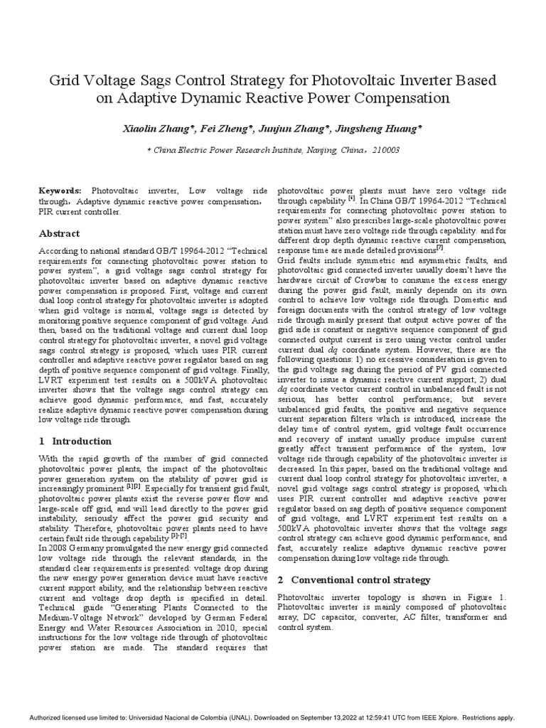Grid Voltage Sags Control Strategy For Photovoltaic Inverter Based On Adaptive Dynamic Reactive ...