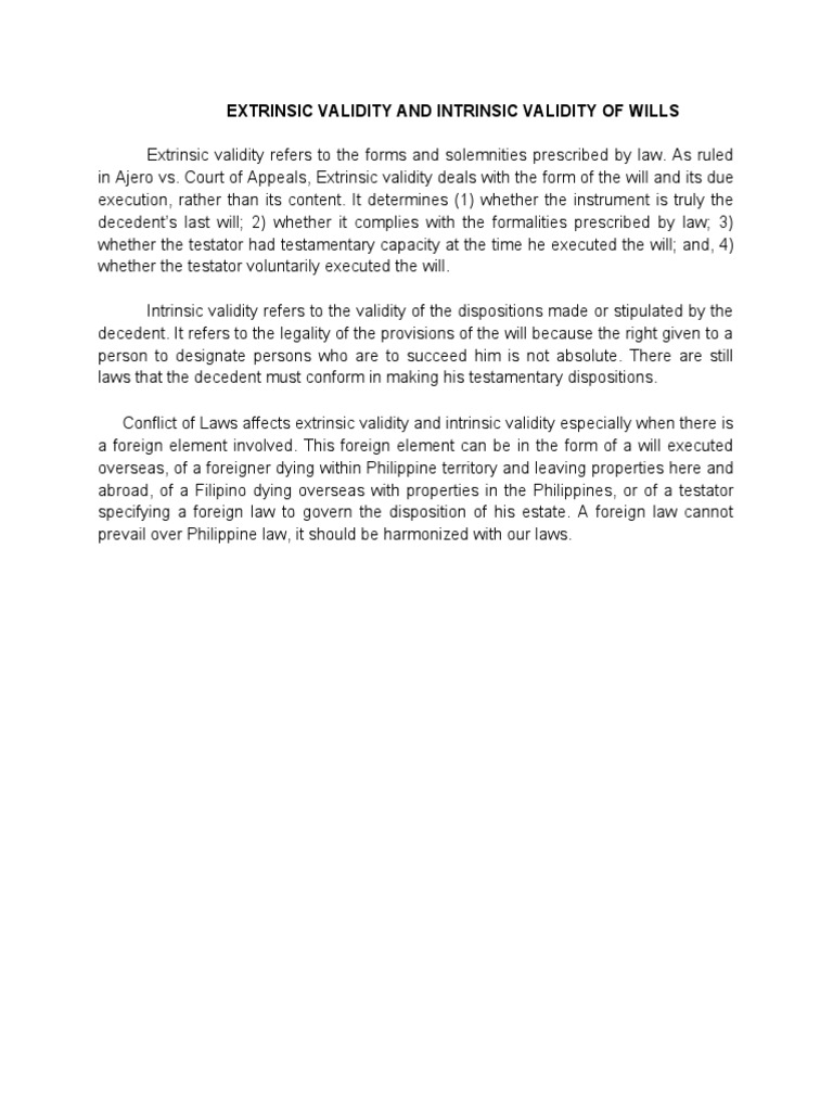 Extrinsic Validity and Intrinsic Validity of Wills | PDF