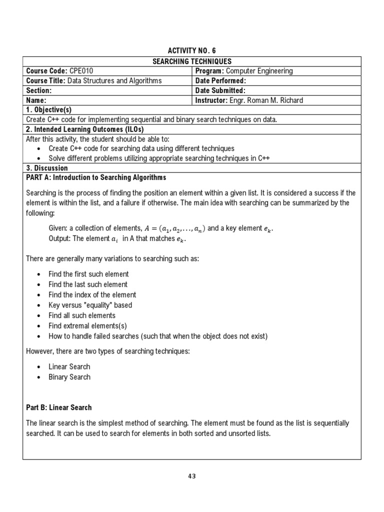 Act 6 - Searching Algorithm | PDF | Pointer (Computer Programming ...