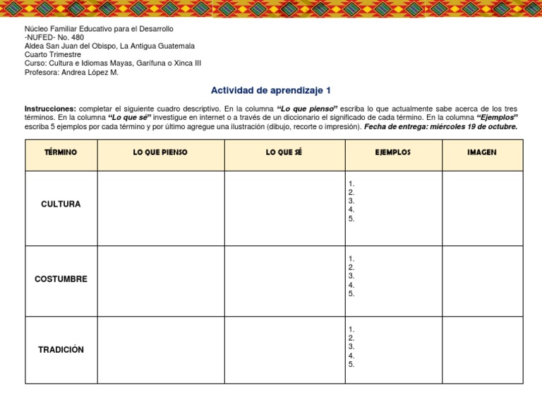 Actividad de Aprendizaje 1 CULTURA MAYA TERCERO BÁSICO | PDF