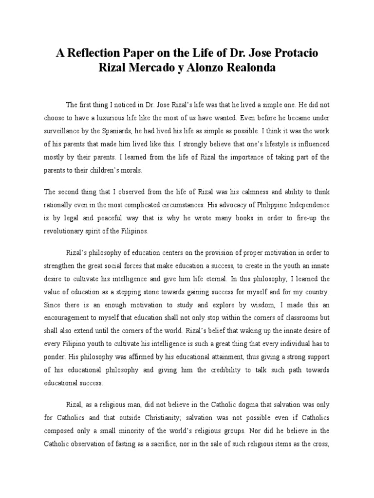 A Reflection Paper On The Life of DR | PDF