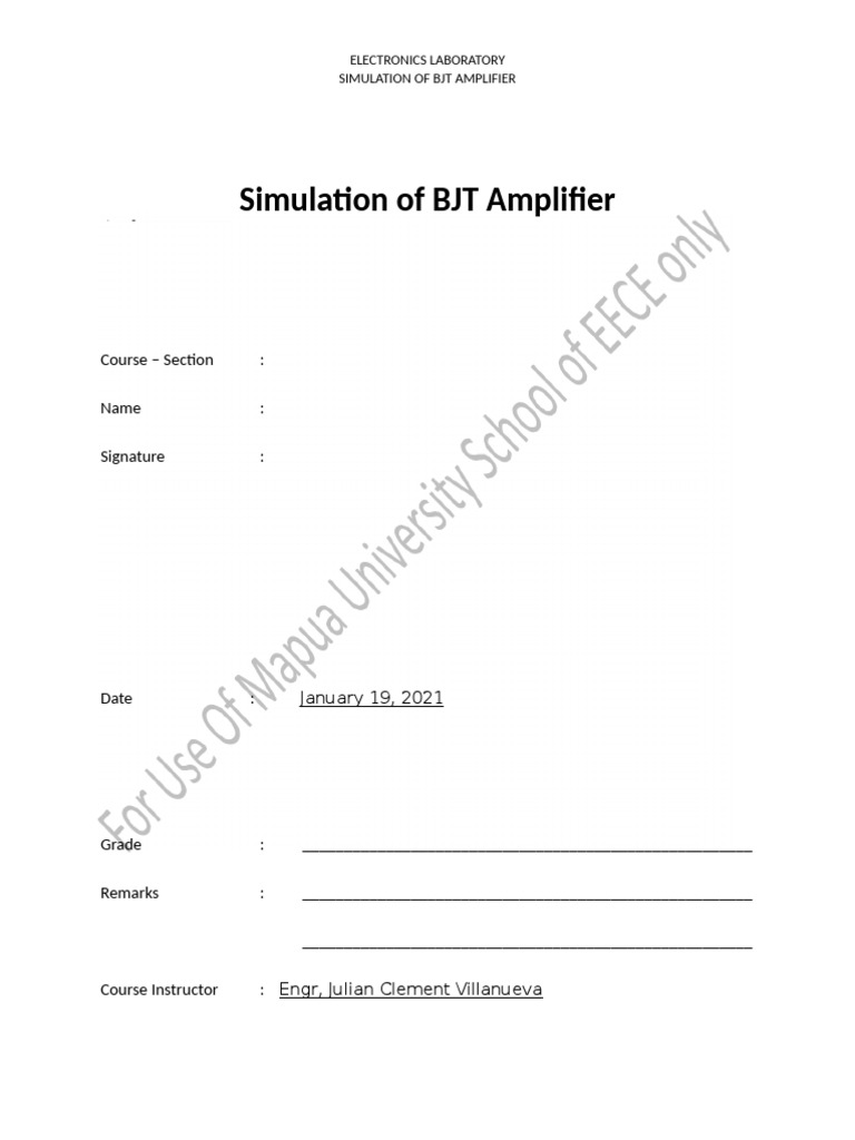 BJT Amplifier Simulation Guide | PDF | Science & Mathematics