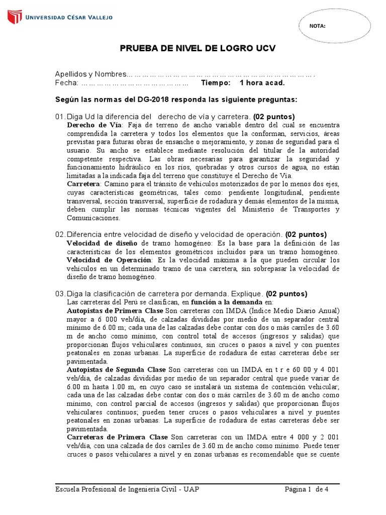 Prueba de Nivel de Logro Ucv | PDF | La carretera | Carretera de acceso controlado