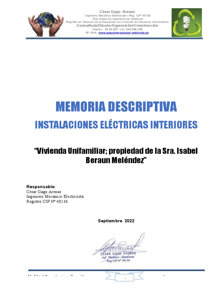 2022 Memoria Descriptiva San Miguel | PDF | Ingenieria Eléctrica | Energia electrica